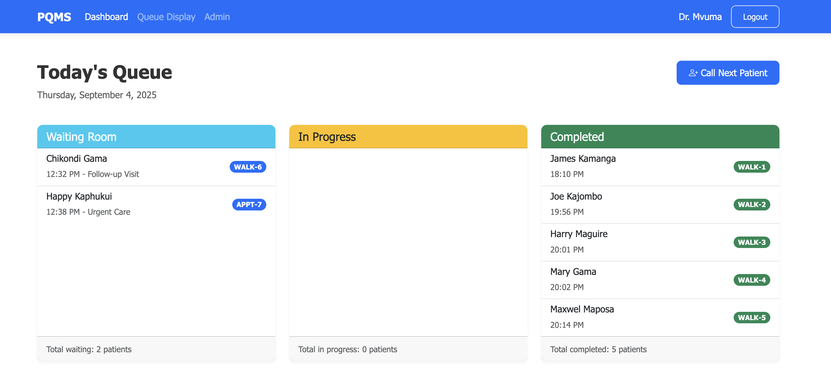 Patients Waiting Area Queue Management System | SourceCodester